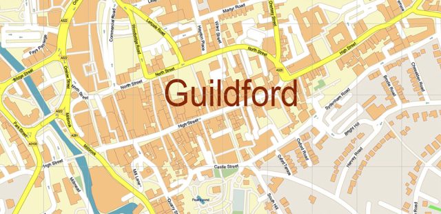 Woking + Guildford UK Map Vector City Plan High Detailed Street Map ...