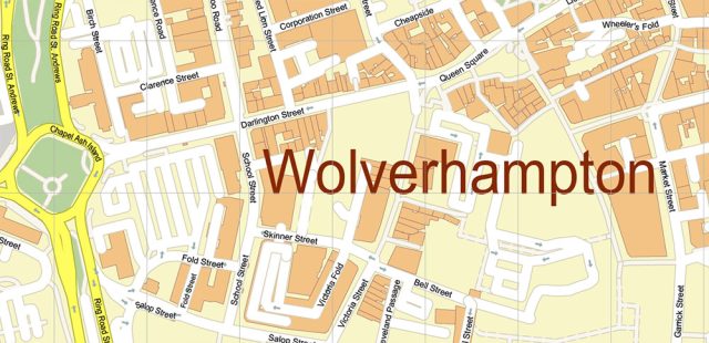 Wolverhampton + Dudley UK PDF Vector Map: City Plan High Detailed Street Map editable Adobe PDF ...
