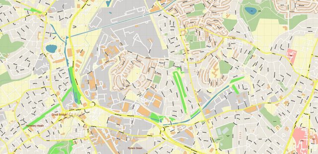 Wolverhampton + Dudley UK Map Vector City Plan High Detailed Street Map ...