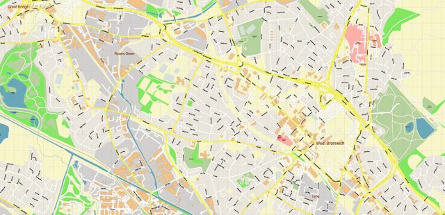 Wolverhampton + Dudley UK Map Vector City Plan High Detailed Street Map ...