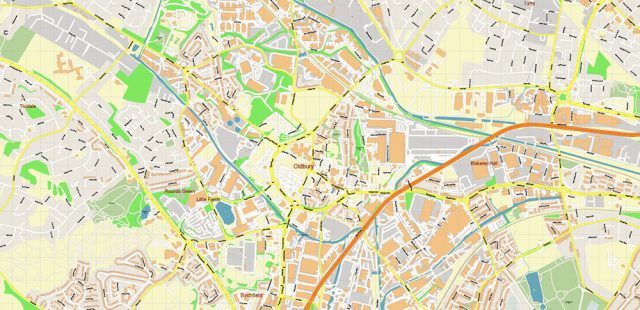 Wolverhampton + Dudley UK Map Vector City Plan High Detailed Street Map ...