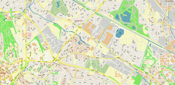 Wolverhampton + Dudley UK PDF Vector Map: City Plan High Detailed ...