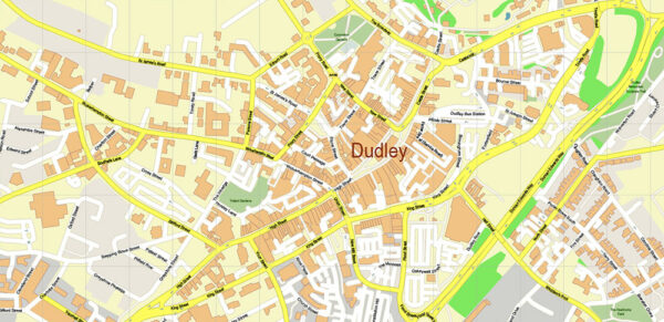 Wolverhampton + Dudley UK Map Vector City Plan High Detailed Street Map ...
