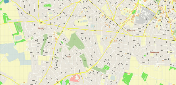 Wolverhampton + Dudley UK PDF Vector Map: City Plan High Detailed ...