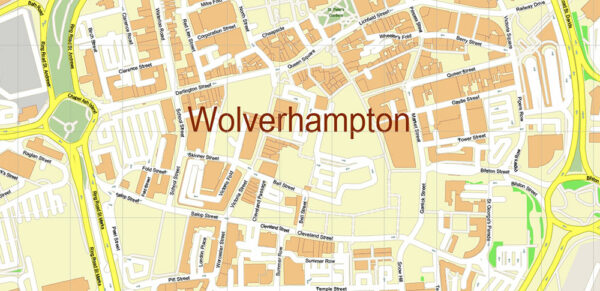 Wolverhampton + Dudley UK Map Vector City Plan High Detailed Street Map ...