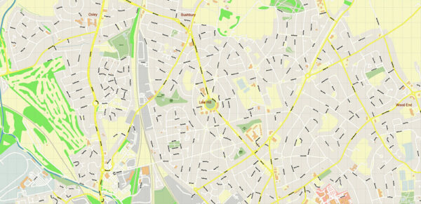 Wolverhampton + Dudley UK Map Vector City Plan High Detailed Street Map ...