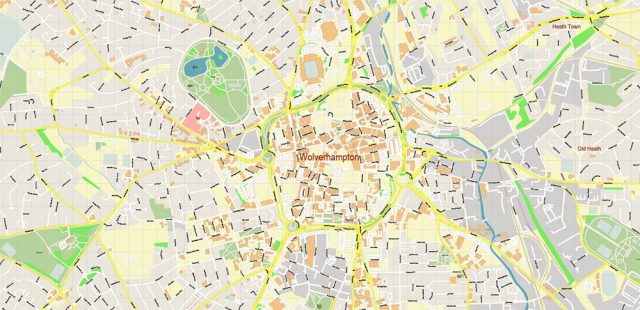 Wolverhampton + Dudley UK Map Vector City Plan High Detailed Street Map ...