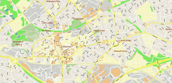 Wolverhampton + Dudley UK Map Vector City Plan High Detailed Street Map ...