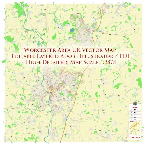 Worcester Area UK Map Vector City Plan High Detailed Street Map ...