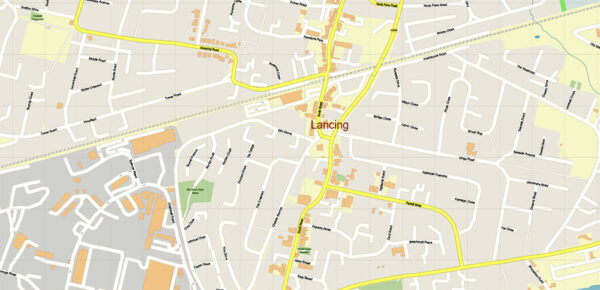 Worthing Area UK Map Vector City Plan High Detailed Street Map editable ...