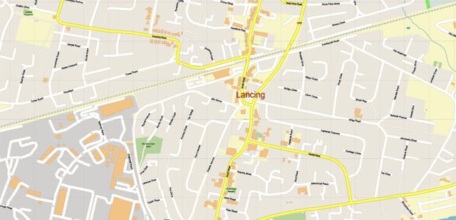 Worthing Area UK Map Vector City Plan High Detailed Street Map editable ...