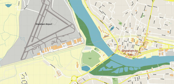 Worthing Area UK Map Vector City Plan High Detailed Street Map editable ...