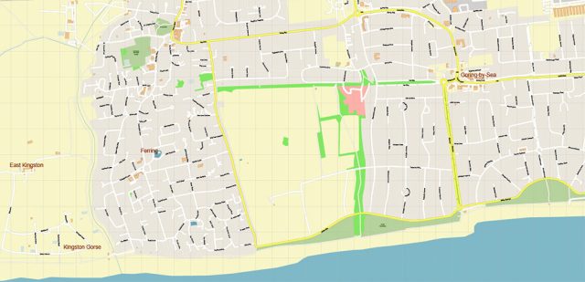 Worthing Area UK Map Vector City Plan High Detailed Street Map editable ...
