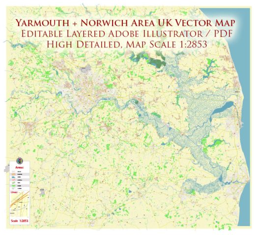 Yarmouth + Norwich Area UK Map Vector City Plan High Detailed Street ...
