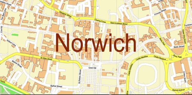 Yarmouth + Norwich Area UK Map Vector City Plan High Detailed Street ...