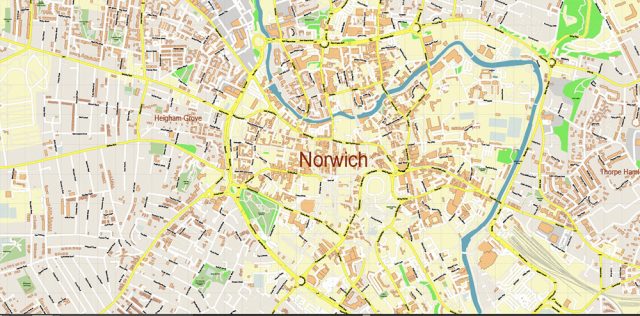 Yarmouth + Norwich Area UK Map Vector City Plan High Detailed Street ...