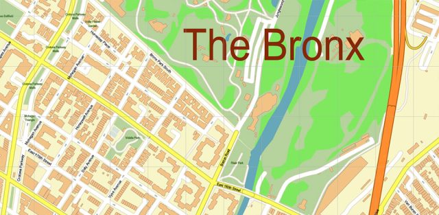 Bronx New York City NY US Map Vector City Plan High Detailed Street Map ...
