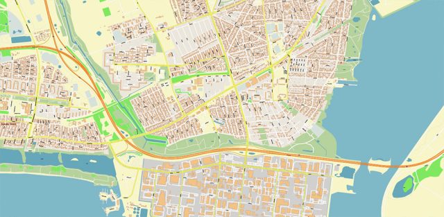 Copenhagen / København Denmark PDF Vector Map: City Plan High Detailed ...