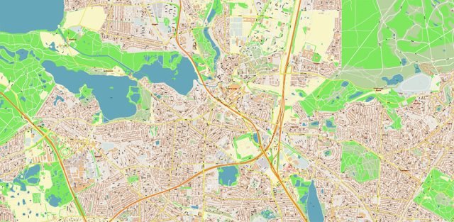 Copenhagen / København Denmark Map Vector City Plan High Detailed Street Map editable Adobe ...