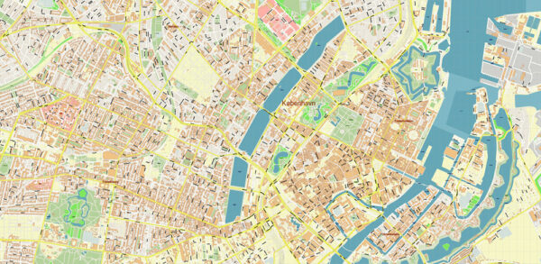 Copenhagen / København Denmark PDF Vector Map: City Plan High Detailed ...