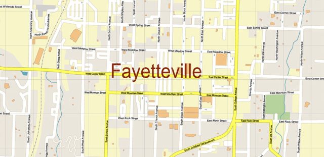 Fayetteville Arkansas US PDF Vector Map: City Plan High Detailed Street ...