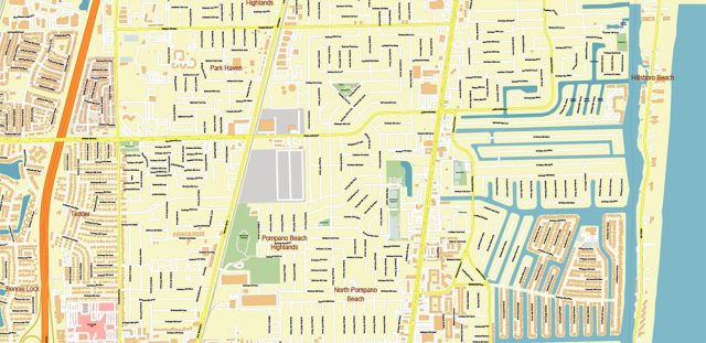 Fort Lauderdale + Pompano Beach + Hollywood Florida US Map Vector City ...
