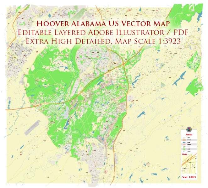 Hoover Alabama US Map Vector City Plan High Detailed Street Map ...