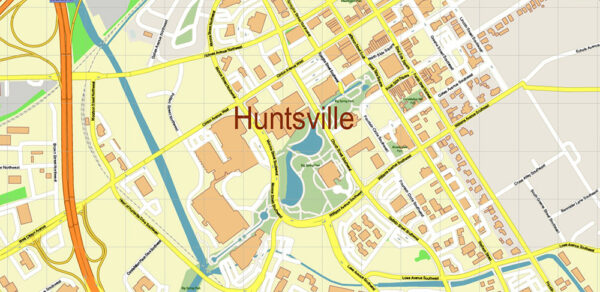 Huntsville Alabama US Map Vector City Plan High Detailed Street Map ...