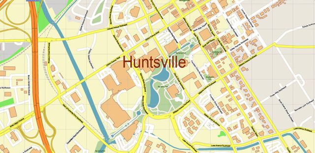 Huntsville Alabama US PDF Vector Map: City Plan High Detailed Street ...