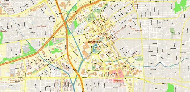 Huntsville Alabama US Map Vector City Plan High Detailed Street Map ...