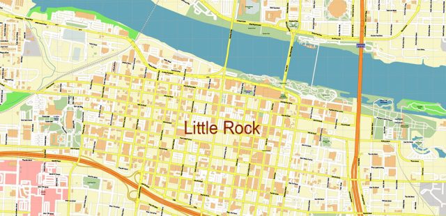 Little Rock Arkansas US PDF Vector Map: City Plan High Detailed Street ...
