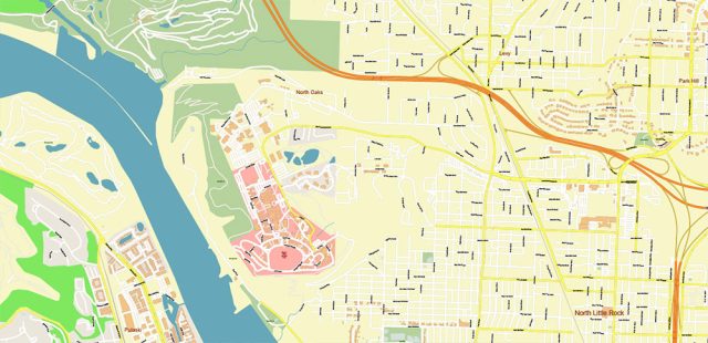 Little Rock Arkansas US Map Vector City Plan High Detailed Street Map ...