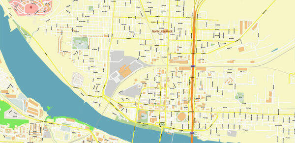 Little Rock Arkansas US Map Vector City Plan High Detailed Street Map ...