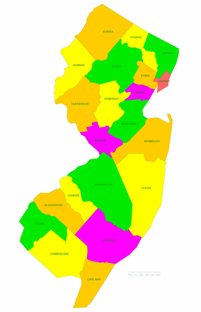Free vector map New Jersey State US – counties areas and names: Ai, PDF ...