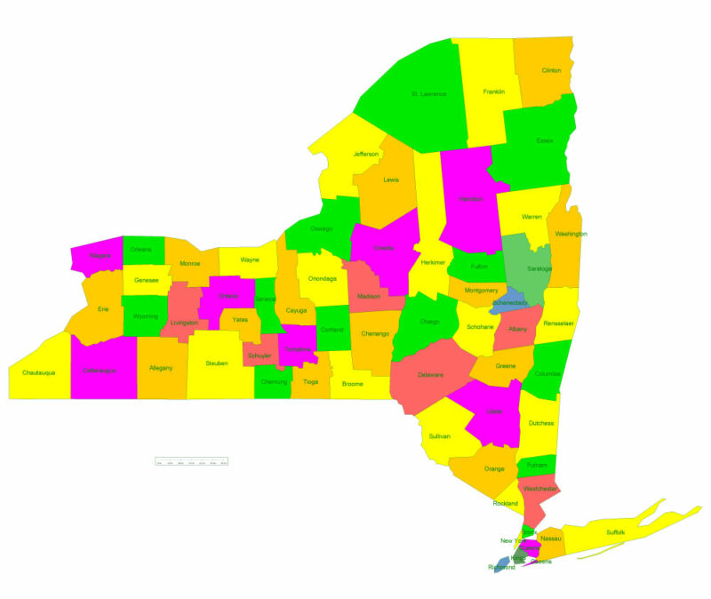 Free vector map New York State US – counties areas and names: Ai, PDF ...
