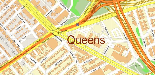 Queens New York City NY US PDF Vector Map: City Plan High Detailed ...