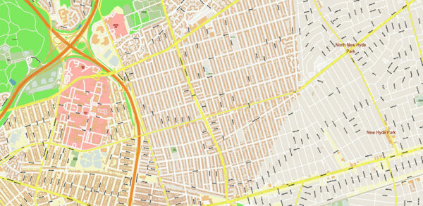 Queens New York City NY US Map Vector City Plan High Detailed Street ...