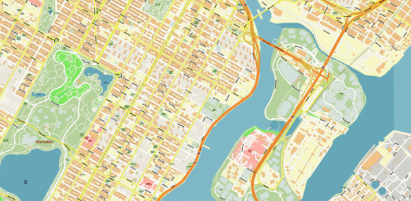 Queens New York City NY US PDF Vector Map: City Plan High Detailed ...