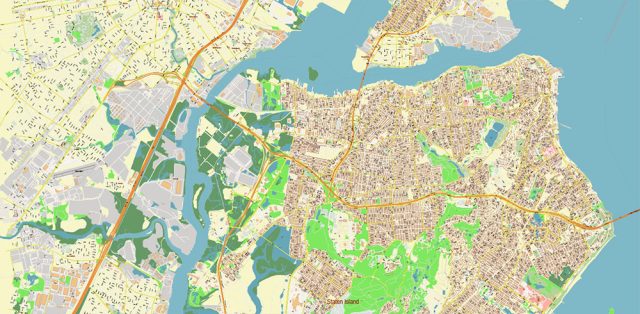 Staten Island New York City NY US PDF Vector Map: City Plan High ...