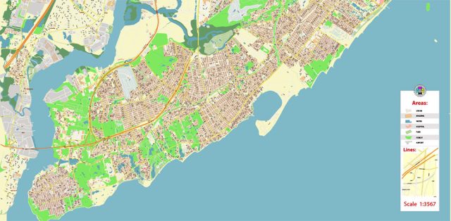 Staten Island New York City NY US PDF Vector Map: City Plan High ...