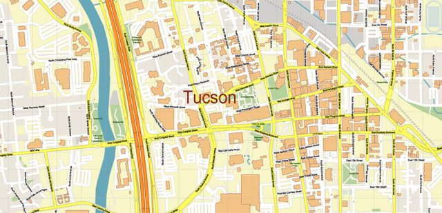 Tucson Arizona US Map Vector City Plan High Detailed Street Map ...