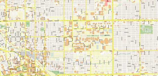 Tucson Arizona US Map Vector City Plan High Detailed Street Map ...