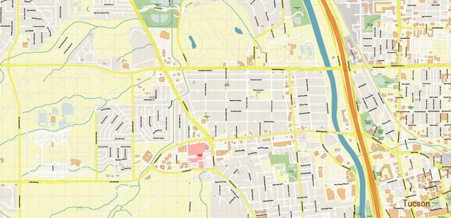 Tucson Arizona US Map Vector City Plan High Detailed Street Map ...