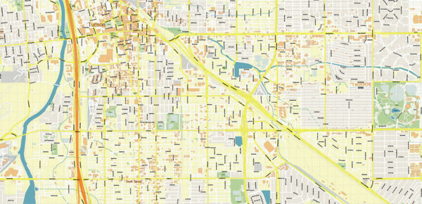 Tucson Arizona US Map Vector City Plan High Detailed Street Map ...
