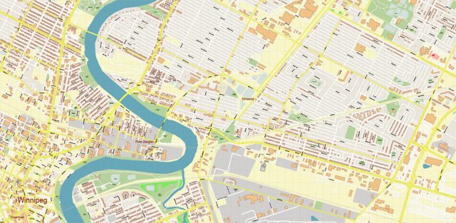 Winnipeg Manitoba Canada Map Vector City Plan High Detailed Street Map ...