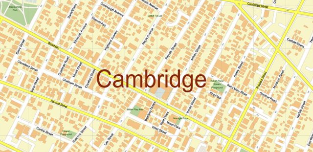 Cambridge Massachusetts US Vector Map: High Detailed Street Map ...