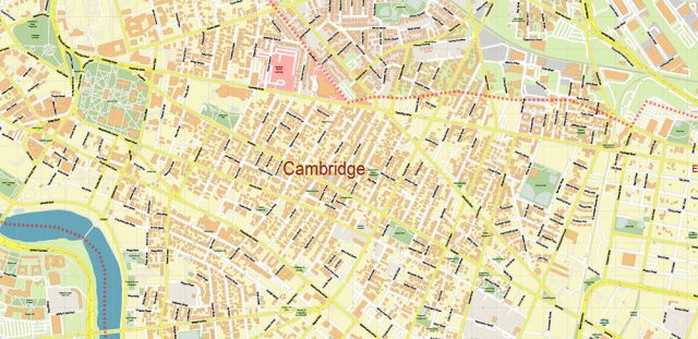 Cambridge Massachusetts US PDF Vector Map: High Detailed Street Map ...