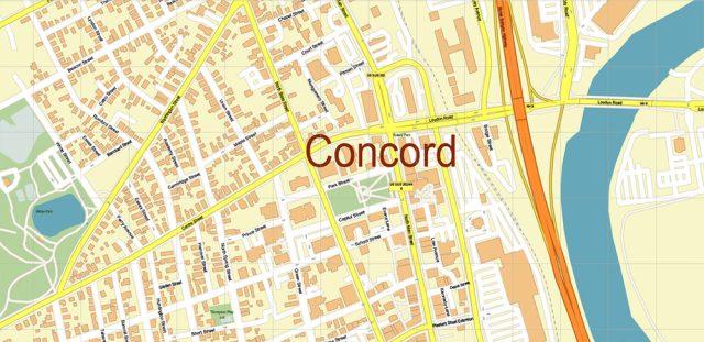Concord New Hampshire US Vector Map: High Detailed Street Map editable ...