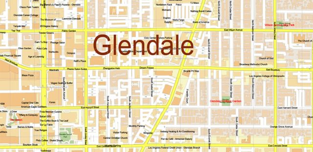 Glendale California US Map Vector City Plan High Detailed Street Map editable Adobe Illustrator ...