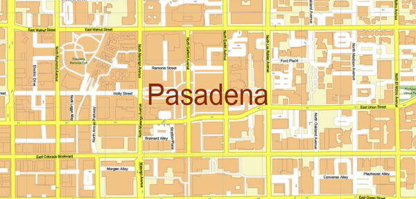 Pasadena California US Map Vector City Plan High Detailed Street Map ...